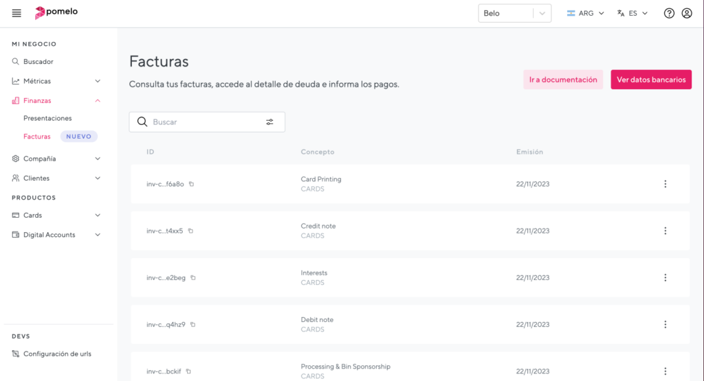 Detalle de transacciones, usuarios y facturas: novedades de Pomelo en noviembre